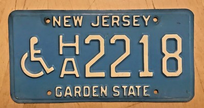 NEW JERSEY DISABLED PERSON HANDICAPPED LICENSE PLATE " HA 2218 " NJ ...