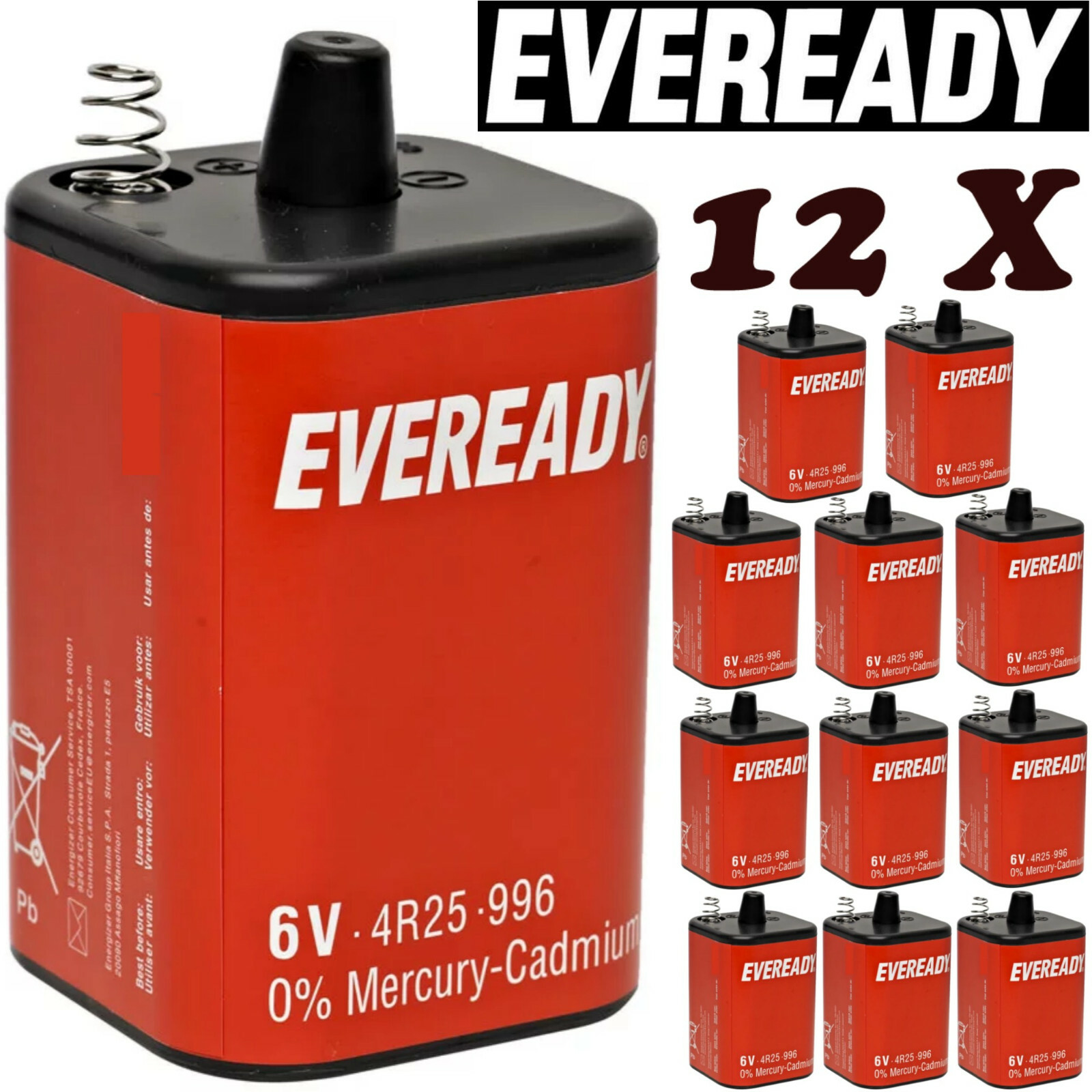 12x EVEREADY 4R25 6V Lantern Torch Battery 996 PJ996 430 908 908S 4R25X ...