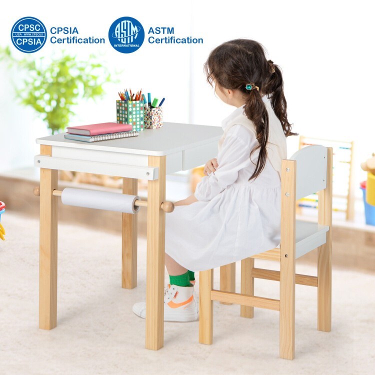 Kids Art Table & Chairs Set Toddler Drawing Desk w/Paper Roll & Storage ...