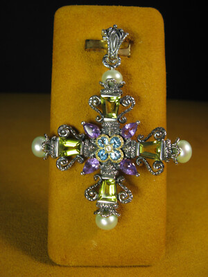 BARBARA BIXBY CROSS FLOWER ENHANCER PENDANT GEMSTONE YELLOW QUARTZ ...