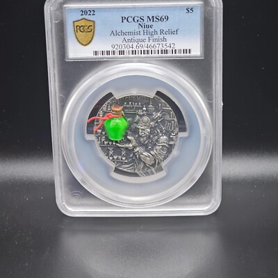 2022 Niue MS69 The Alchemist Antiqued 2 oz .999 Silver Coin - Glow in ...