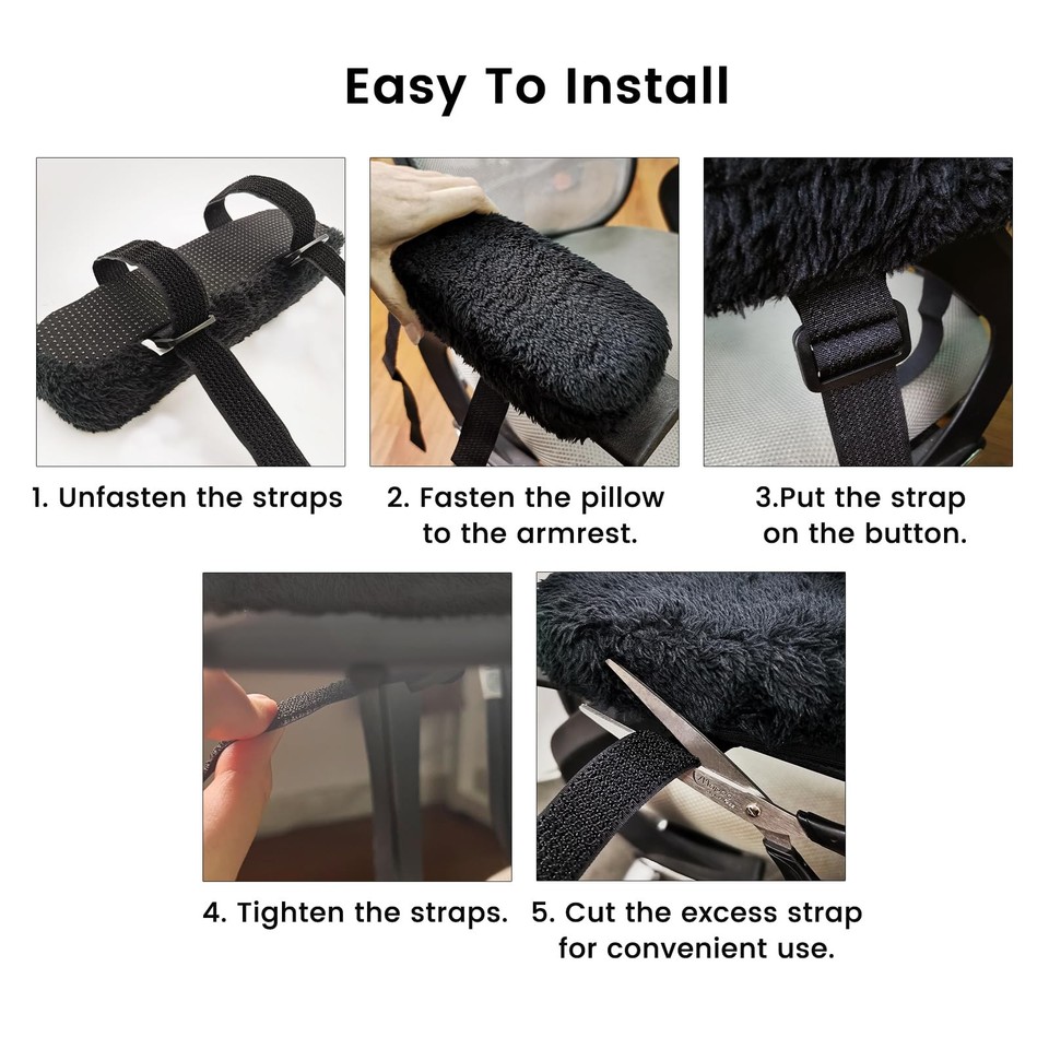 Chair Arm Rest Pads 2 PCS Black Velvet Memory Foam Adjustable Removable ...