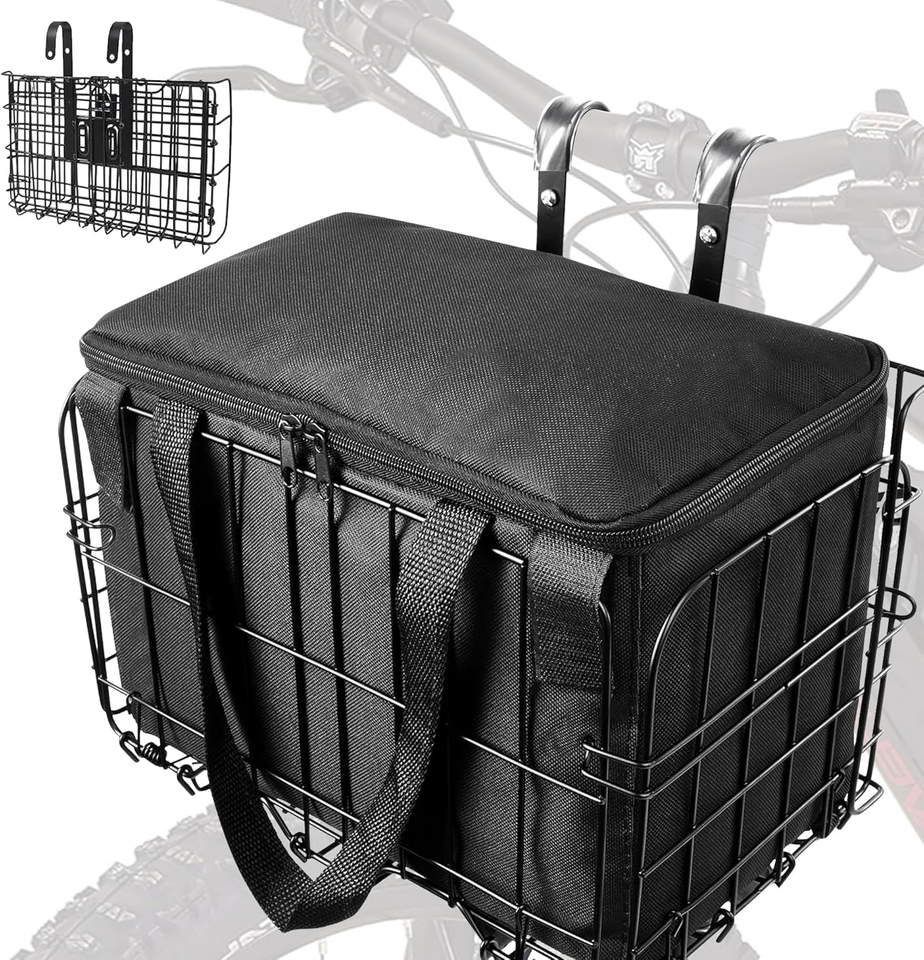 Bike Basket Front Folding Bicycle Basket with Removable Liner Bag ...