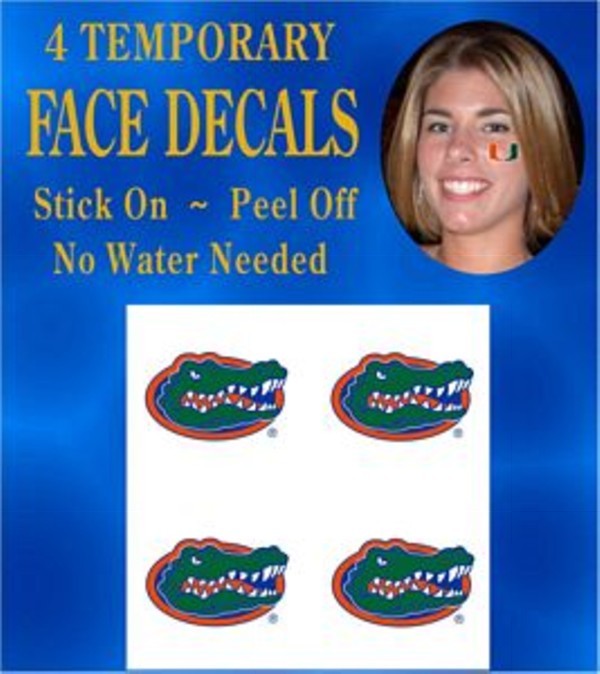Florida Gators Face & Body Decals Temp Tattoos Set of 4 NCAA Licensed ...
