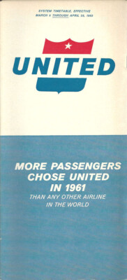 United Airlines system timetable 3/8/62 [2071] Buy 4+ save 25% | eBay