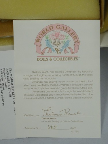 LIMITED 885/2000 AMANDA by THELMA RESCH WORLD GALLERY DOLL ~ 23" * NIB ...