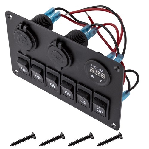 6-Gang 12V LED Rocker Switch Panel Car Marine Boat Circuit Dual USB ...