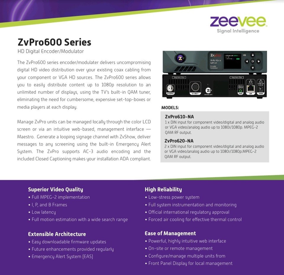 ZeeVee ZvPro 610 Component and VGA Encoder / QAM Modulator | eBay