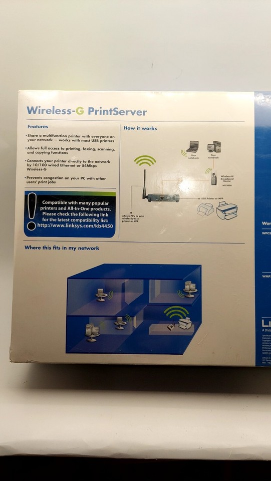 Linksys Wireless-G Print Server Multifunction Printer Support WPSM54G ...