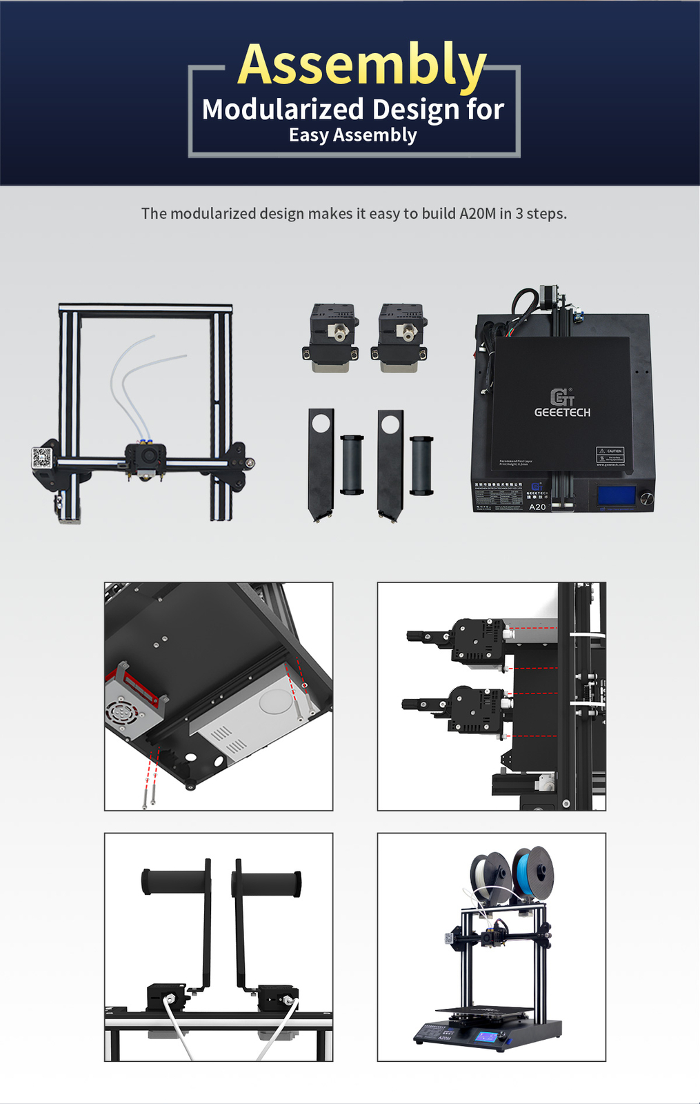 A20M Geeetech 3D Printer Dual Extruder Mix-Color Printing Auto Leveling ...