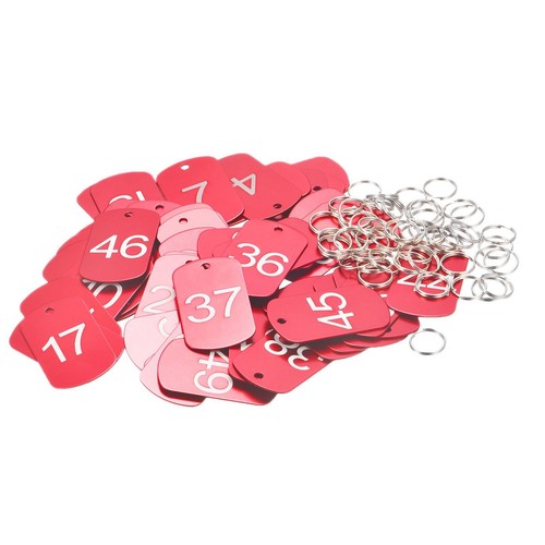 Numbered Tag, Aluminum Key Tags ID Tags, 1-50 Number with Ring Red ...