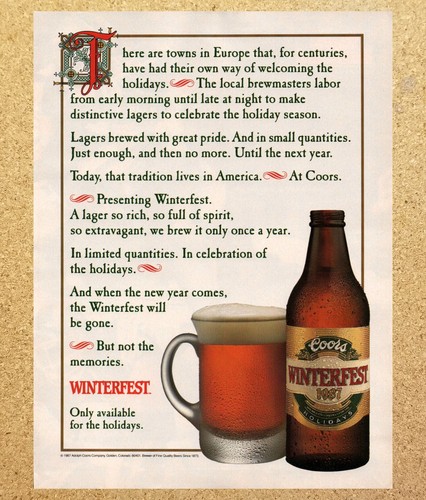 Coors Winterfest Holiday Beer Alcohol - Magazine Print Ads Ephemera Art ...