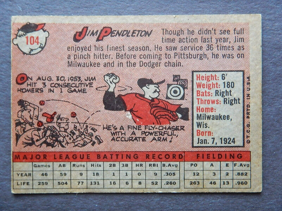 Jim Pendleton #104 Topps 1958 Baseball Card (Pittsburgh Pirates) G | eBay