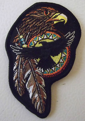 HAWK HEAD & FEATHERS FLYING HAWK PATCH - EMBROIDERED NATIVE PATCH - NEW ...