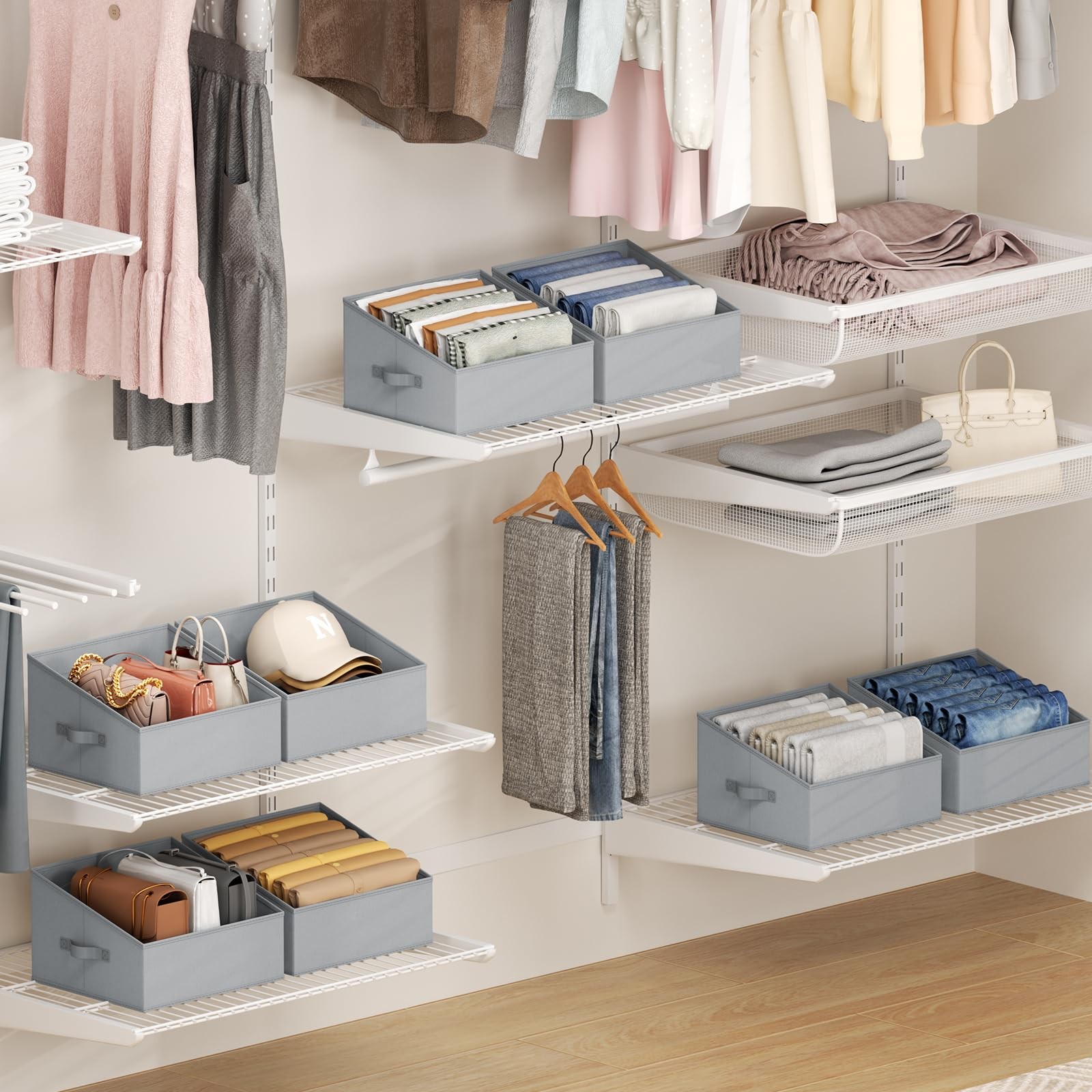 6 PCS Trapezoid Storage Bins for Closet Fabric Storage Baskets Grey | eBay