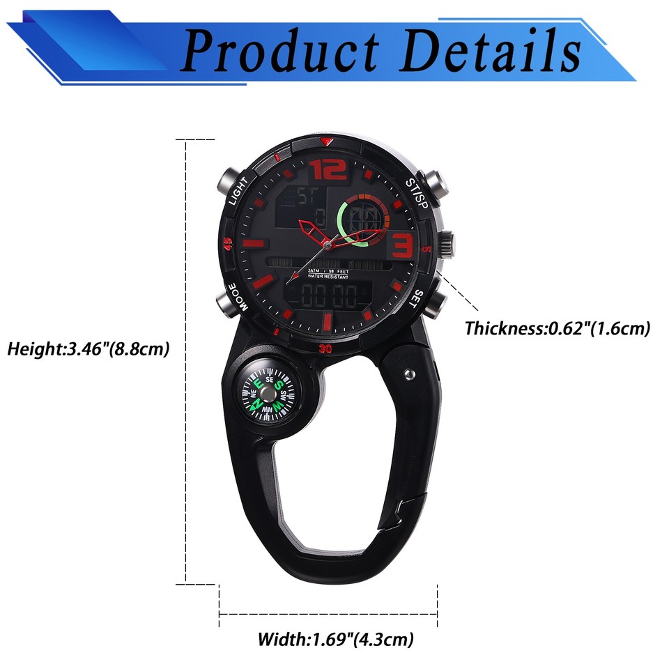 Clip on Digital Quartz Carabiner Watch Backpack Fob Belt Waterproof and ...