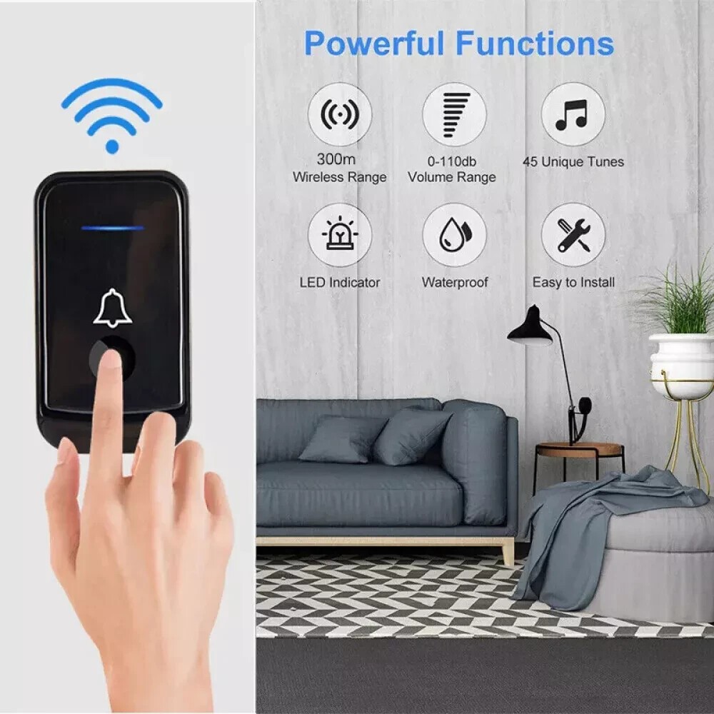 Wireless Door Bells Waterproof 1000ft Long Range Plug in Home Cordless ...