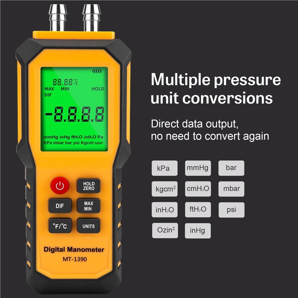 5/16 Inches Diameter Pressure Port Digital Manometer, YZT Meter Dual ...