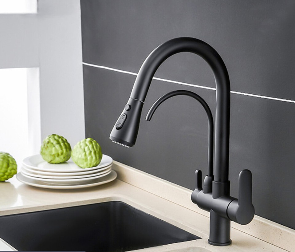Kitchen Faucet Swivel Spout Pull Out Spray Water Filter Tap Three Way ...
