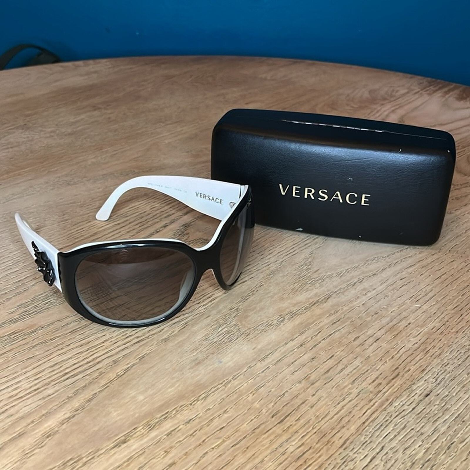 Vintage Versace Shield Sunglasses Black White Floral … - Gem