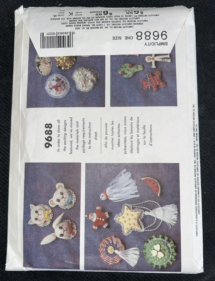 Barettes Decorated Pins Magnets, Ornaments Simplicity 9688 Sewing ...