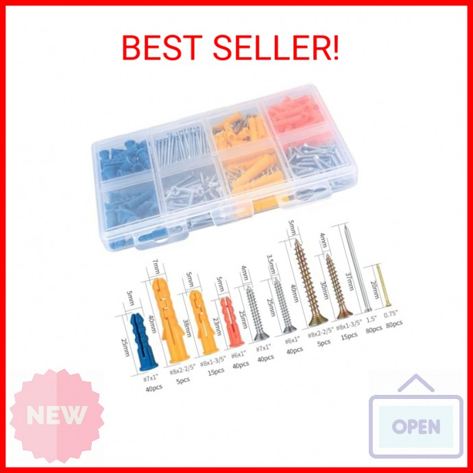 360 Pcs Drywall Anchors and Screws and Nails Kit, Chipboard Wall Fish ...