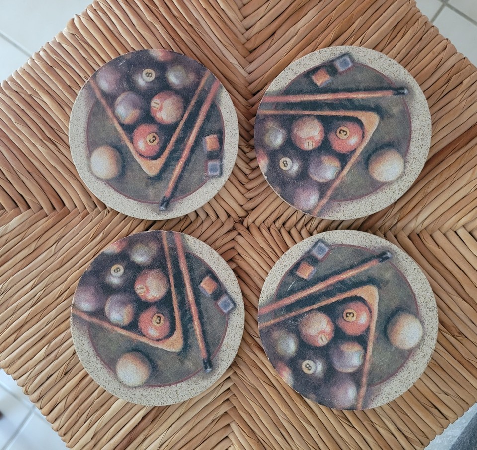 Thirstystone Stoneware Nostalgic Billiard Coasters Pool Table Man Cave ...
