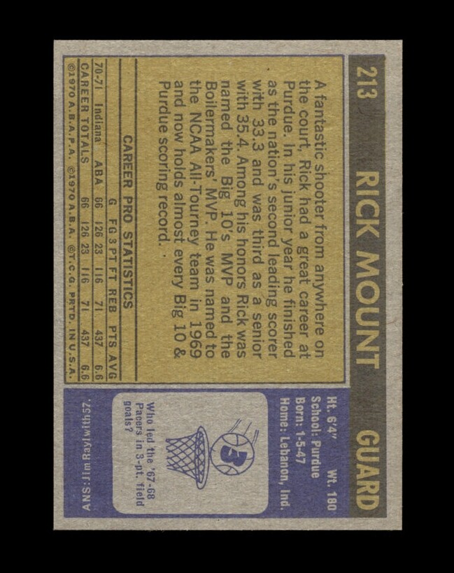 1971-72 Topps Set-Break #213 Rick Mount NM-MT OR BETTER *GMCARDS* | eBay