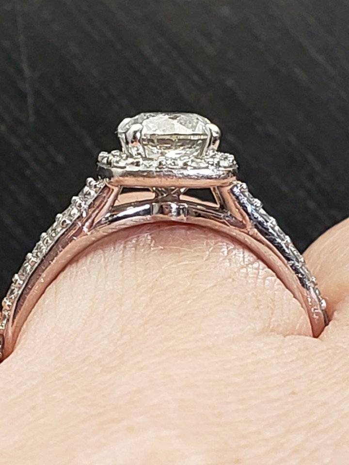 14 Karat White Gold Halo With Split Shank GIA Certify Diamond Ring Size ...