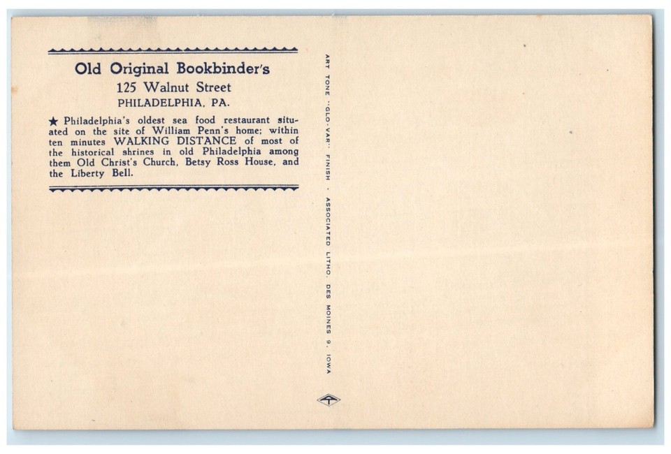 c1940 Old Original Bookbinder Restaurant Philadelphia Pennsylvania PA ...