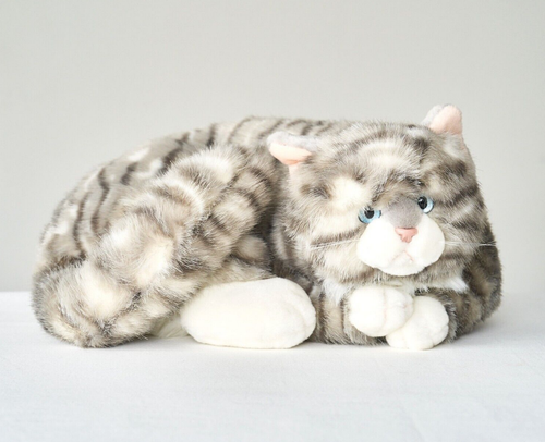 Vintage SHAWDOW Cat Plush Realistic Gray Striped Blue Eyes Kitty Cat ...