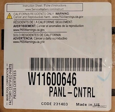 New Factory Certified W11600646 Whirlpool Control Panel | eBay