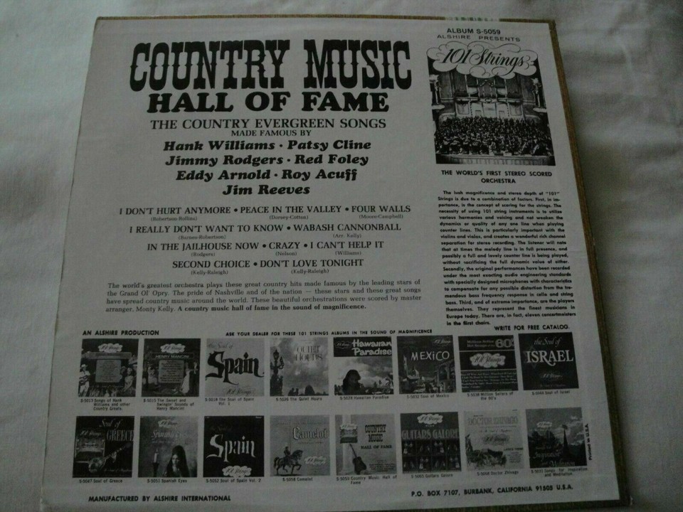 101 Strings - Country Music Hall Of Fame VINYL LP ALBUM 1972 ALSHIRE ...