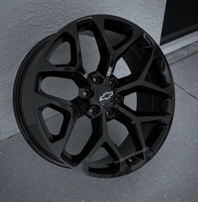 GLOSS BLACK SNOWFLAKE WHEELS 22X9" SET FITS: 2019-2025 CHEVY SILVERADO ...
