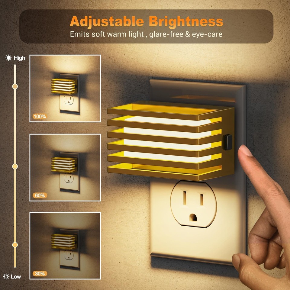 LED Night Light, Gold Night Lights Plug into Wall with Dusk to Dawn ...