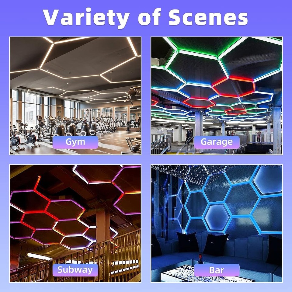 RGB Hexagon Garage Lights LED Hexagon Lights with 358 Modes for Bar ...