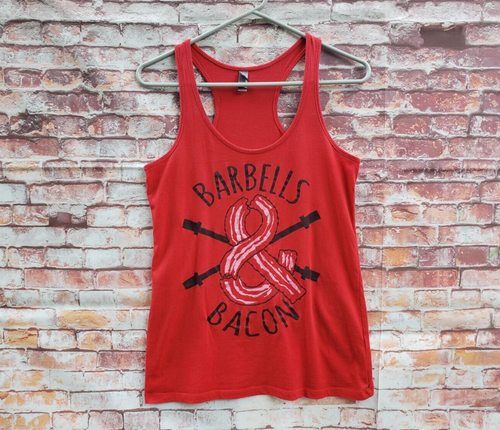 🔥 Bacon & Barbells Red Racerback Tank Top Shirt Women's Small S ...
