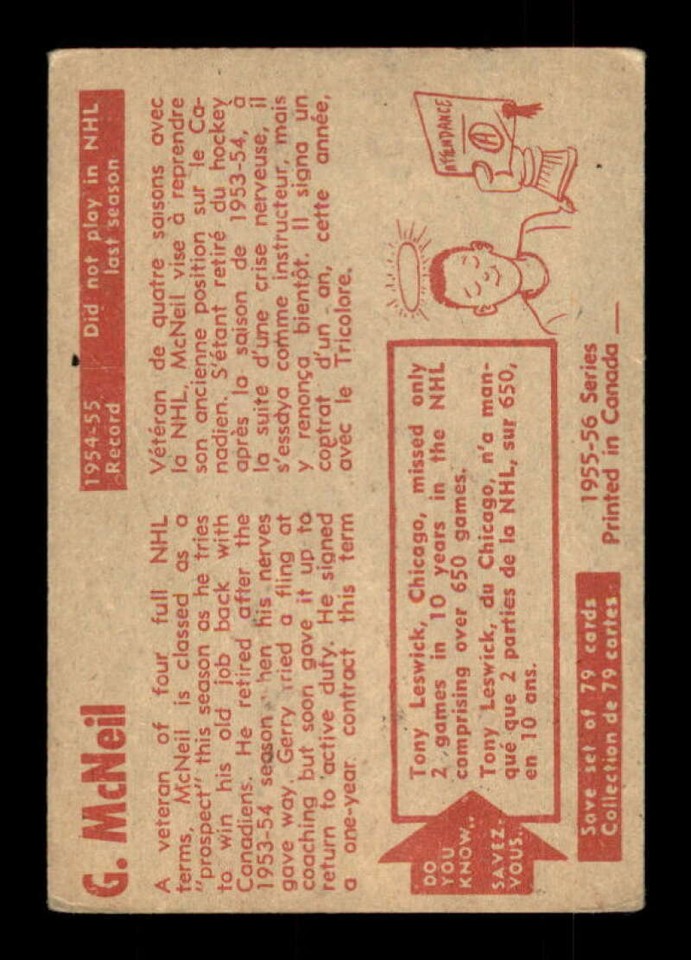 1955-56 Parkhurst #52 Gerry McNeil GVG Canadiens 549758 | eBay