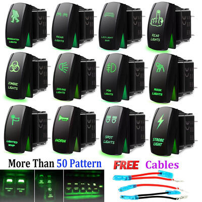 Boat Car 4x4 Marine Dash Rocker Switch Green LED Light Bar SPST ON-OFF ...