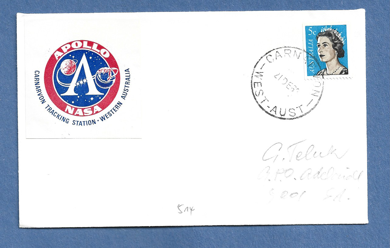 APOLLO 8 LAUNCH DEC 21,1968 CARNARVON AUST TRACKING SPACE COVER NASA ...