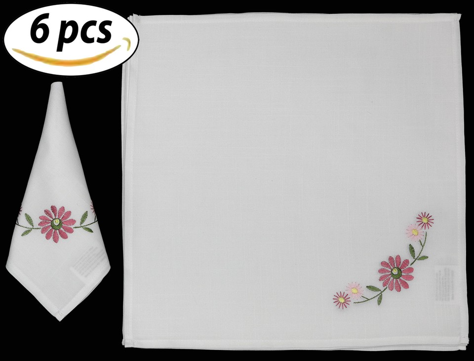 Creative Linens Hemstitch Embroidered Daisy Flower Tablecloth, Napkins ...