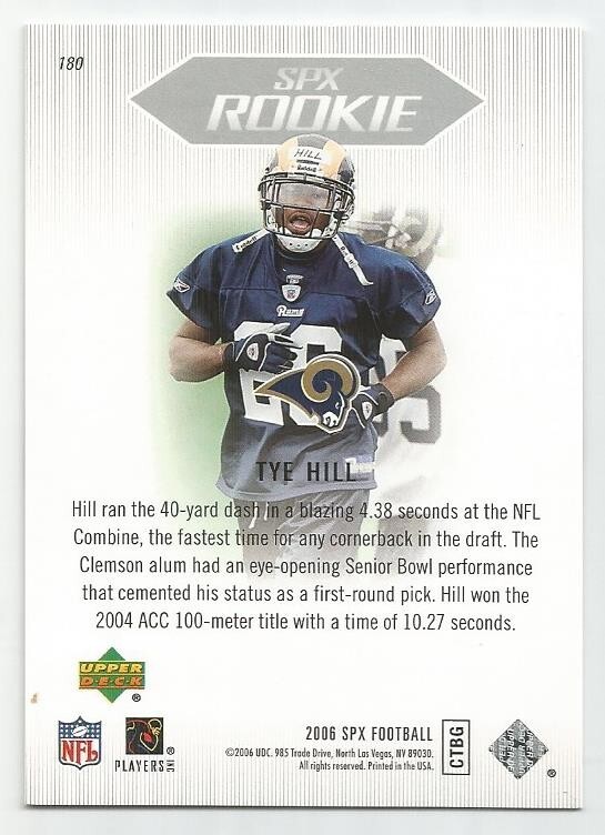 2006 Upper Deck SPx Tye Hill Rookie #'d /1299 St Louis Rams RC Clemson ...