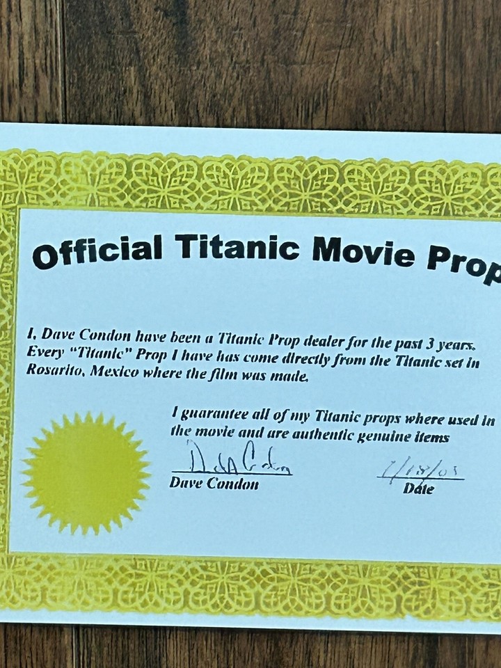 Authentic 1997 Titanic Movie Ship Prop In Matte Frame COA James Cameron ...