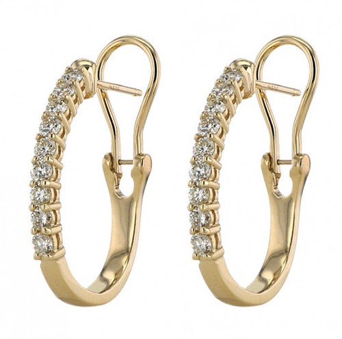 0.90ct Natural Round Diamond 14k Solid Yellow Gold Omega Back Hoops ...