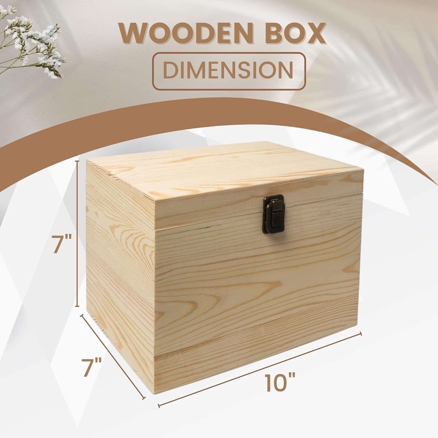 (1-Pack) 10" x 7" x 7Inch Large Unfinished Wooden Box with Hinged Lid ...