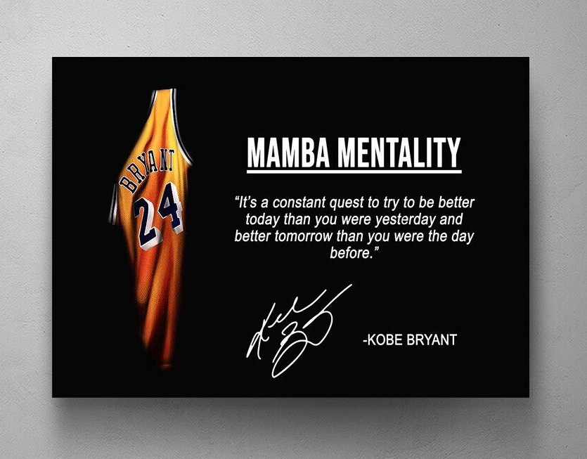 Kobe Bryant Mamba Mentality Motivational Quote Canvas Wall Art ...