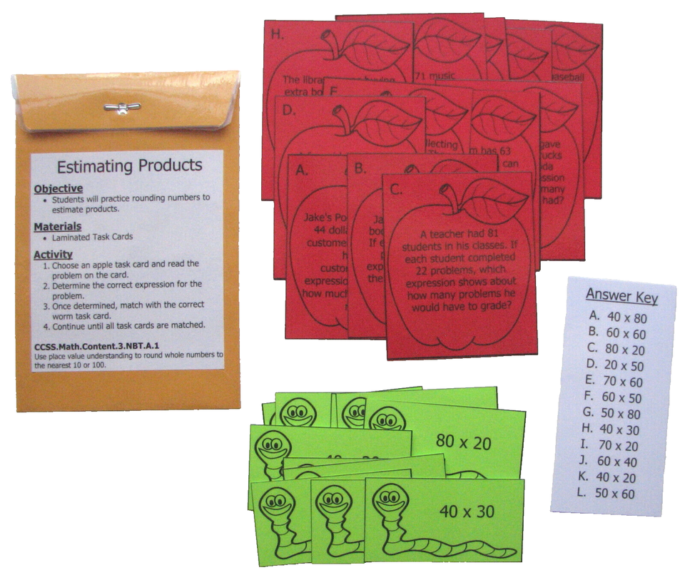 Teacher Made Math Center Educational Resource Game Estimating Products ...