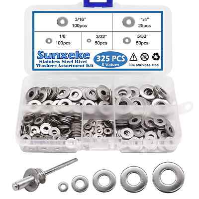 325Pcs Stainless Steel Washers for Blind Pop Rivets Assortment Kit ...