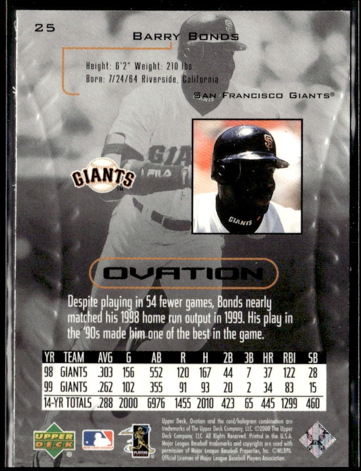 2000 Upper Deck Ovation #25 Barry Bonds | eBay