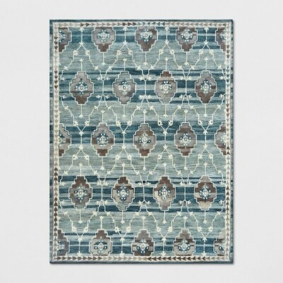THRESHOLD AREA RUG 5 x 7 FLORAL TUFTED TEAL WOOL Target GOODWEAVE NEW ...